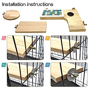 BNOSDM Wooden Hamster Cage Platform Set Wood Chinchilla Ledges and Platforms Rectangle L-Shaped Round Cage Accessories with Cooling Standing Board&Food Cup for Mouse Squirrel Gerbil Guinea Pig