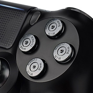 eXtremeRate Black Aluminum Analog Thumbsticks & Bullet Buttons & D-pad Replacements Kits Metal Buttons for ps4 Slim Pro Controller