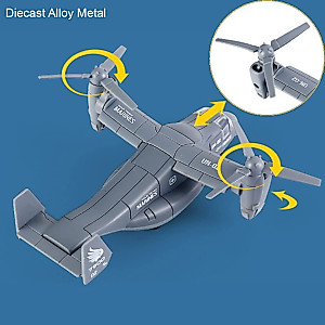 Diecast Metal Military Transport Helicopter V-22 Osprey - 1:400 Scale Alloy Model Plane Transporter Aircraft with Pullback Action, Lights and Sound