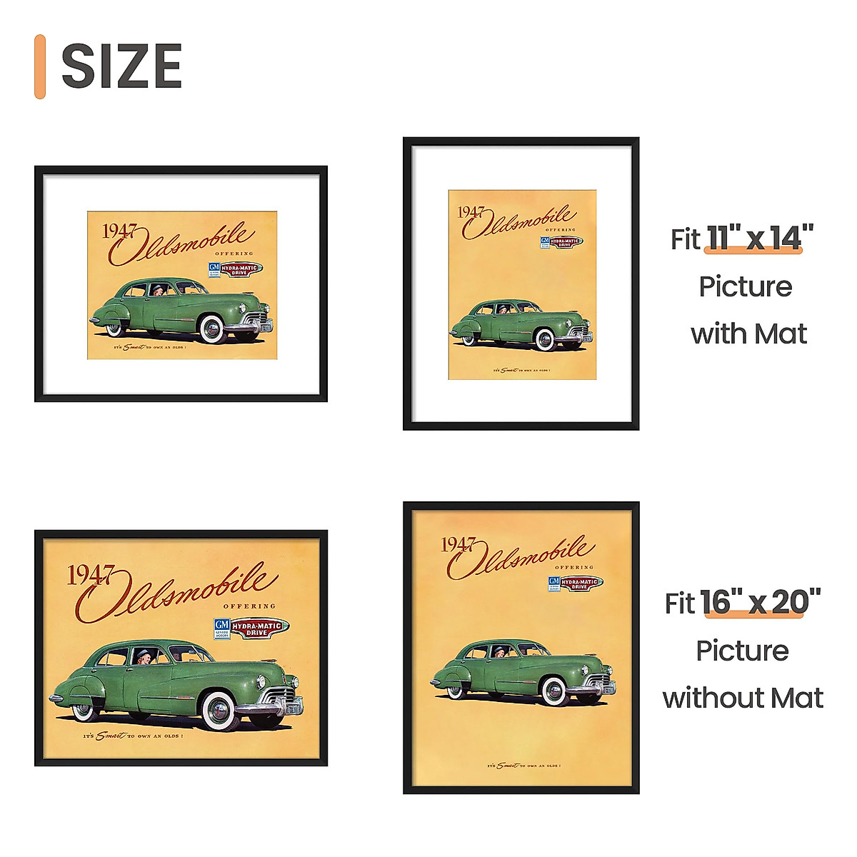 upsimples 16x20 Picture Frame, Display Pictures 11x14 with Mat or 16 x 20 Without, Wall Hanging Poster Frame, Black, 1 Pack