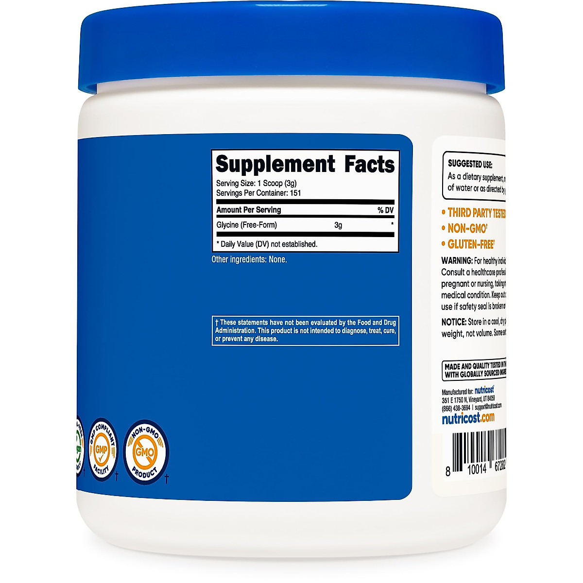 Nutricost Glycine Powder 1lb - Non-GMO, Gluten Free