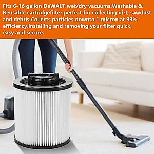 DXVC6910 HEPA Cartridge Filter Replacement Fit for DEWALT Wet/Dry Filter Vacuum Cleaners-Regular 6-16 Gallon, Compatible with DeWalt DXV06P DXV09P DXV10P DXV10PL DXV10SA DXV12P DXV14P DXV16P 2pcs