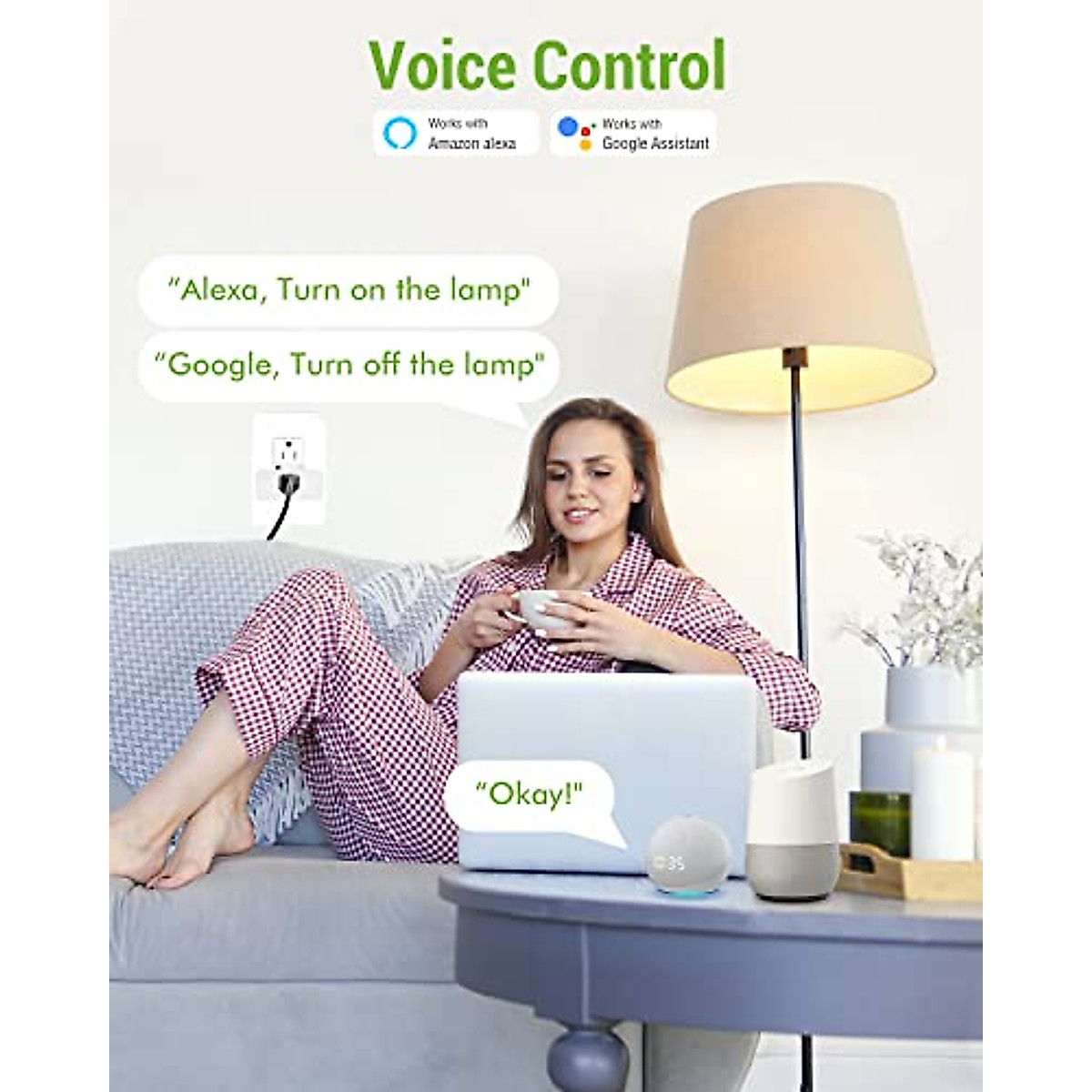 Aubess Smart Plugs with Energy Monitoring, Smart Plugs That Work with Alexa & Google Assistant, Smart Home Wi-Fi Outlet with 7 Days Programmable Timer, Powerd by VeSync APP, 10Amp, 1200W Max, White