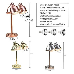 Free Standing Food Warming Lamp 2 * 250W Buffet Food Heating Lamp, 360°Adjustable Head for Buffet Kitchen Restaurant,Silver