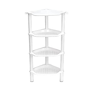 4 Tier Corner Shower Caddy, Rustproof, Plastic Shower Organizer for Bathroom, Bathtub, Shower pan, Bath Accessories Shower Caddies, 13.5 x 10 x 33.5 Inches, White (Round Slot White 4 Tier)