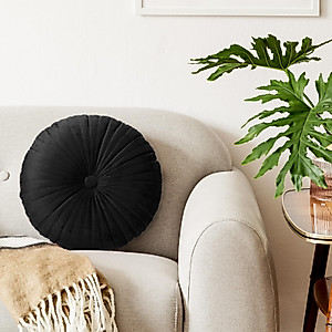 Namalu Round Throw Pillow 13.8 Inch Decorative Round Velvet Floor Pillows Small Pumpkin Throw Cushion for Living Room Sofa Bed(Black,2 Pcs)