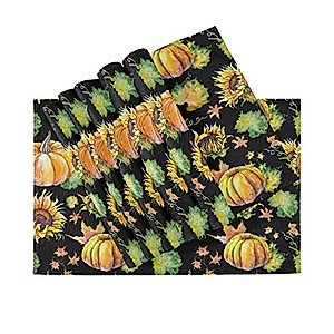 Autumnof Pumpkins Sunflowers Leaves Branches Placemats Set of 6, Double Sides Printing Place mats for Kitchen Dining Table Non-Slip Decorative Table Mat Washable