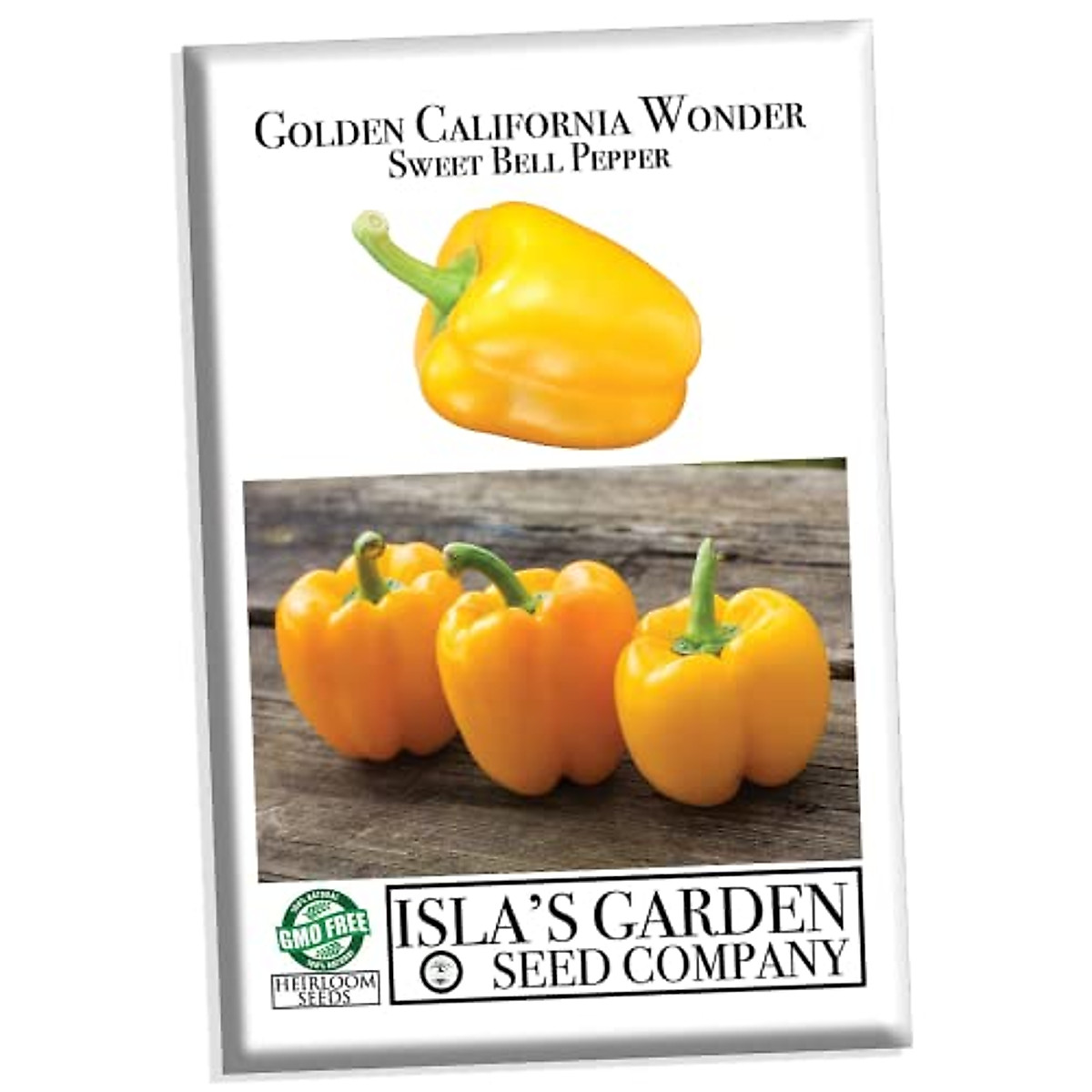 Golden California Wonder Sweet Bell Pepper Seeds, 50+ Heirloom Seeds Per Packet, (Isla's Garden Seeds), Non GMO Seeds, Botanical Name: Capsicum annuum, Great Home Garden Gift