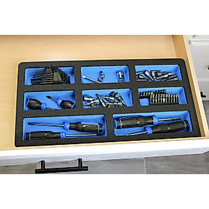 Polar Whale Tool Drawer Organizer Insert Blue and Black Durable Foam Strong Non-Slip Anti-Rattle Bin Holder Tray 20 x 10 Inches 8 Pockets Fits Craftsman Husky Kobalt Milwaukee and Many Others