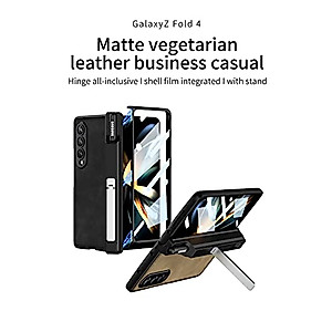 BAILI Samsung Galaxy Z Fold4 Leather Case with S Pen Holder & Screen Protector,Integrated Shell and Membrane Galaxy Z Fold4 Case,360° All-Inclusive Cover Attached Kickstand for Galaxy Z Fold 4 Grey