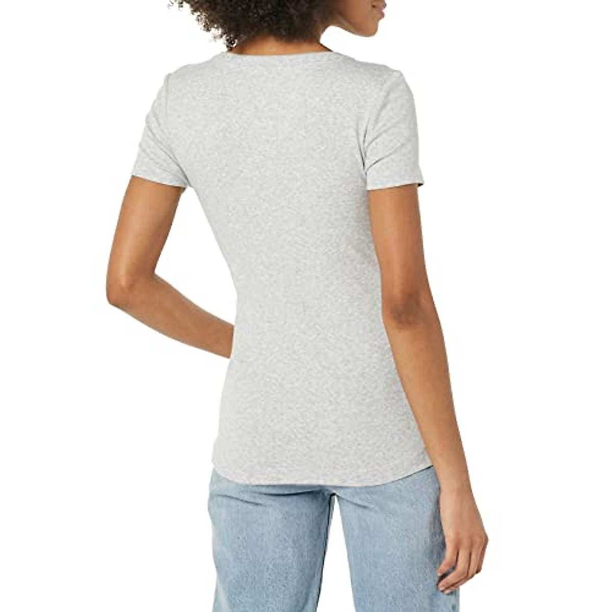 Amazon Essentials Women's Slim-Fit Short-Sleeve V-Neck T-Shirt, Pack of 2, White/Light Grey Heather, Large