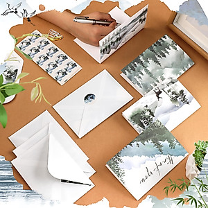 Zhanmai 100 Set Thank You Cards for Gratitude with Envelopes Stickers Bulk 4 x 6 Inch Watercolor Forest Employee Recognition Colorful Greeting Note Card Neon Appreciation Postcard (Watercolor Forest)