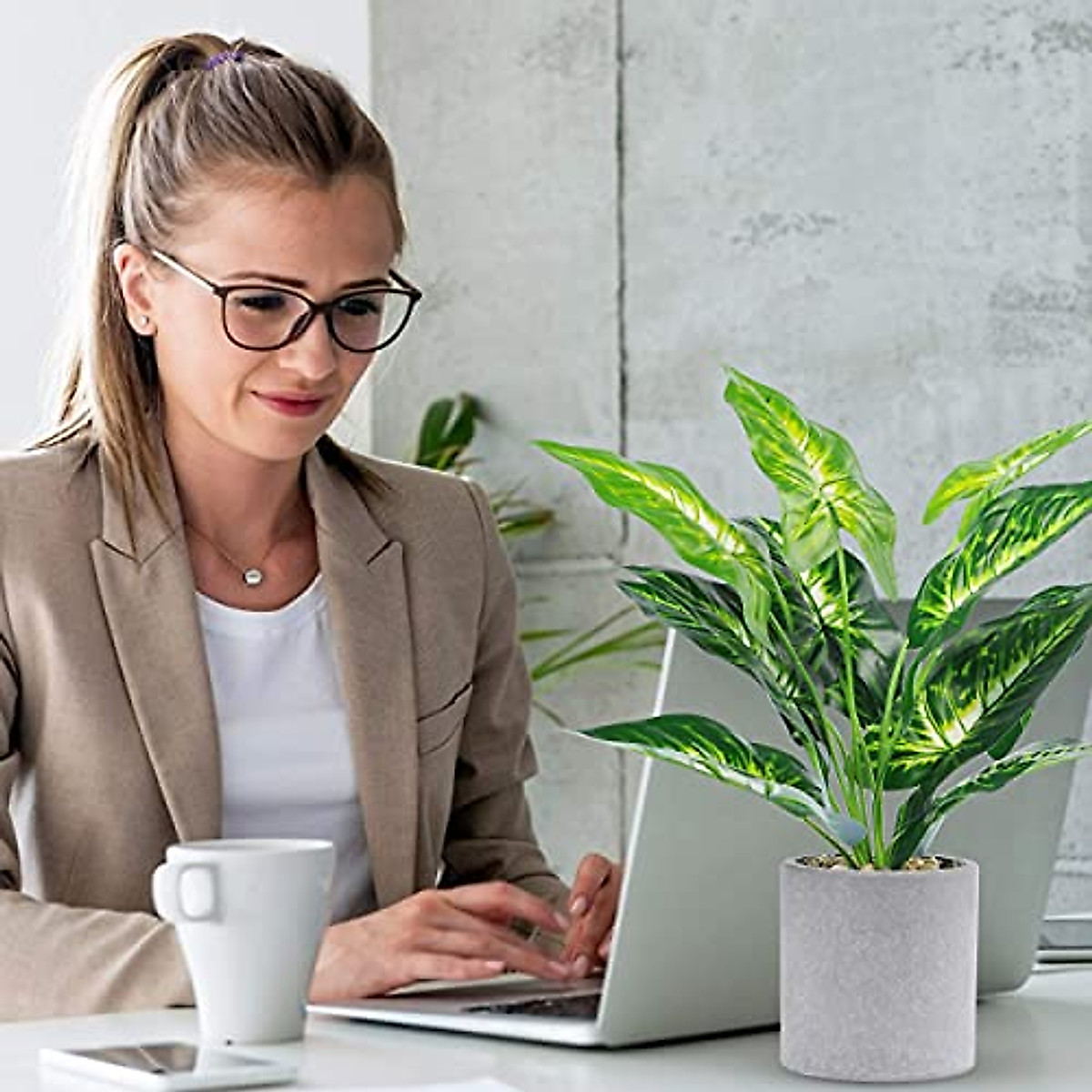 WUKOKU 2pcs Fake Plants 16" Faux Plants Artificial Potted Plants Indoor for Home Office Farmhouse Kitchen Bathroom Table Shelf Decor