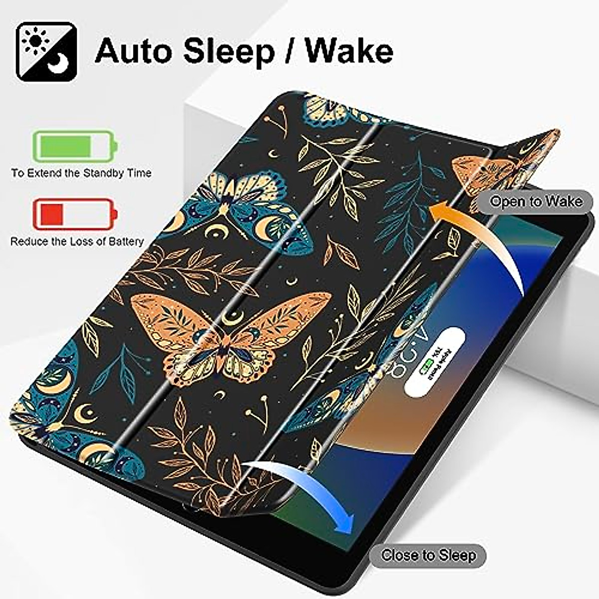 SUROCASE Case Compatible with iPad 10.2 Inch 2021/2020 iPad 9th/8th Generation & 2019 iPad 7th Generation with Pencil Holder, Protective Case with Soft TPU Back, Auto Sleep/Wake Cover, Butterfly