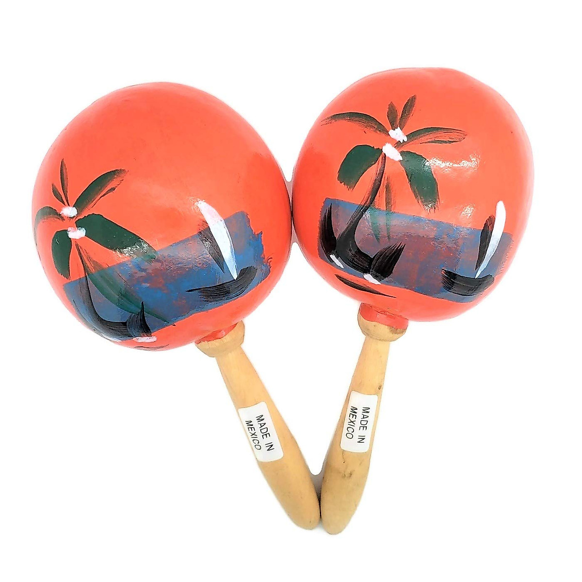 Zugar Land Red - 8" Hand Made Genuine Mexican Real Wooden Maracas (Pack of 2) Fragile Hand Painted. Wood. Noisemaker. Latin Dance Party Fiesta Musical Instrument.