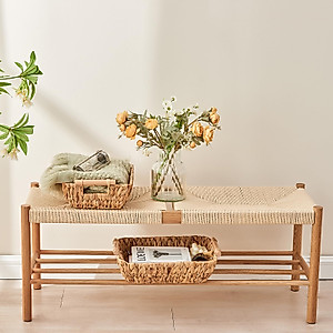 Storage Basket Hand-Woven Large Storage Baskets with Wooden Handles, Water Hyacinth Wicker Baskets for Organizing, 2-Pack