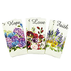 Sunflower Garden Faith, Hope, and Love Floral Hand Towels 24''x15'', Set of 6, White