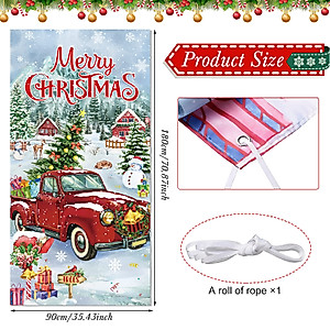 Christmas Door Covers Red Truck Xmas Cover for Door Christmas Truck Front Door Cover for Merry Christmas New Year Photography Background Party Decoration, 70.9 x 35.4 Inches
