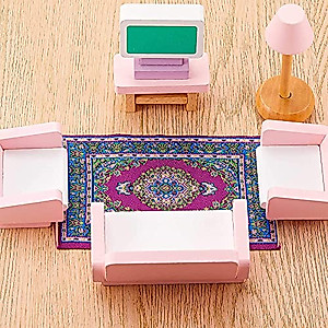 28Pcs Dollhouse Furniture Set, 1/12 Dollhouse Decoration 1Pc Wooden Dining Table and 4Pcs Chair, 1Pc Mini Carpet Turkey Rugs, 4 Sets Dinner Plate for Kids Gift