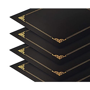 25 Pack Black Certificate Holders, Diploma Holders, Document Covers with Gold Foil Border, by Better Office Products, for Letter Size Paper, 25 Count, Black