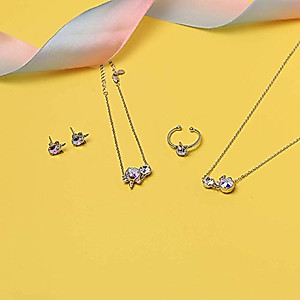 AOBOCO Sterling Silver Unicorn Ring, Aurore Boreale Crystal from Austria, Hypoallergenic Adjustable Open Ring, Anniversary Birthday Unicorn Jewelry Gifts for Women Daughter Girlfriend