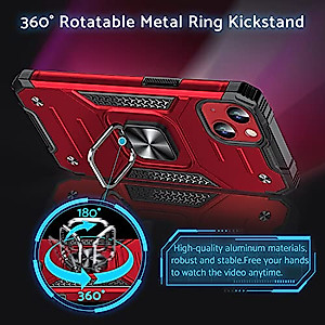 Anqrp Designed for iPhone 13 Case, Military Grade Protective Phone Case Cover with Enhanced Metal Ring Kickstand [Support Magnet Mount] Compatible with iPhone 13 6.1, Red