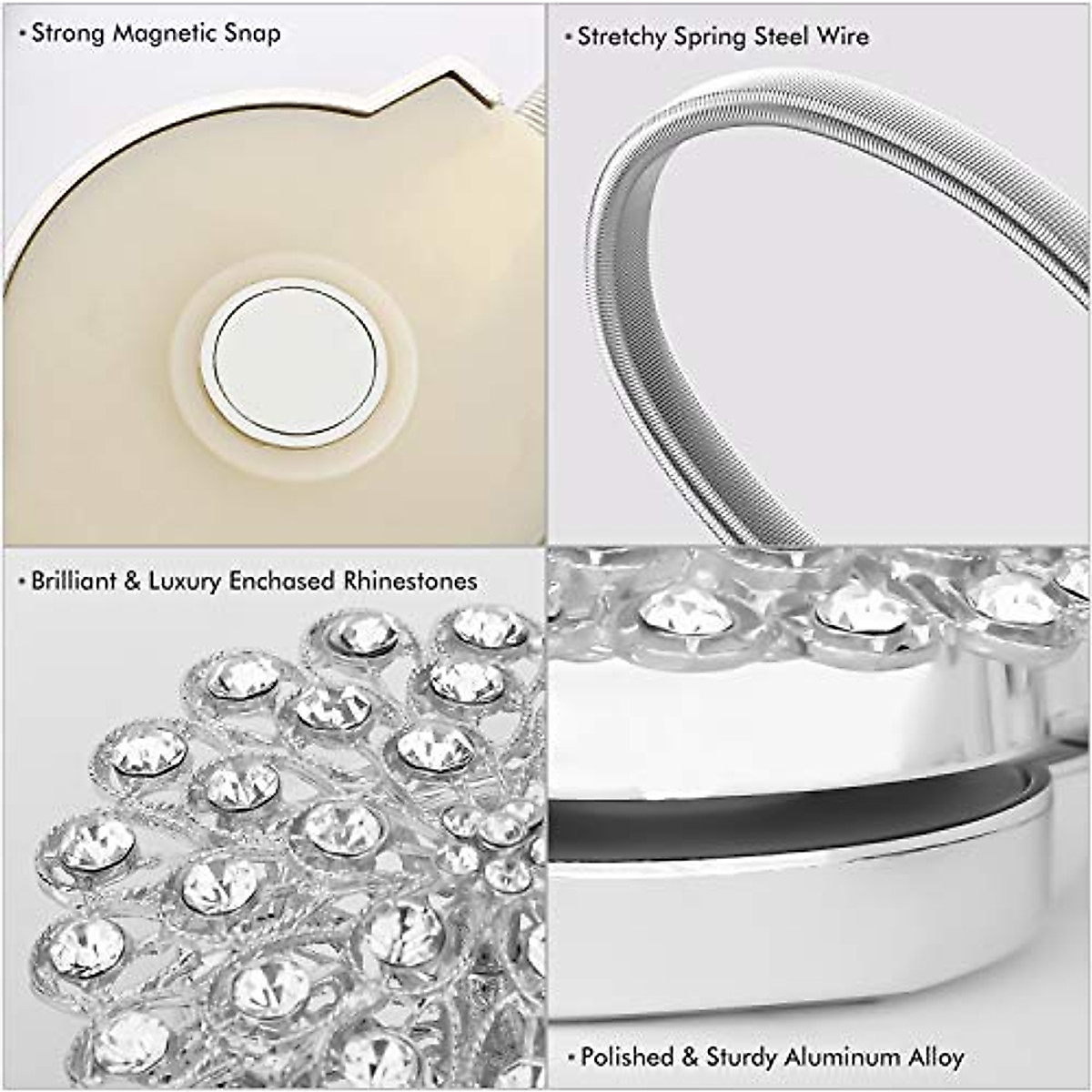 Lewondr Curtain tie Magnetic, 1 Pair Sparkling Crystal Flower Curtain Tieback Stretchy Curtain Buckle Clips Curtain Bind Stainless Spring Wire Magnetic Drapery Holder - Silver