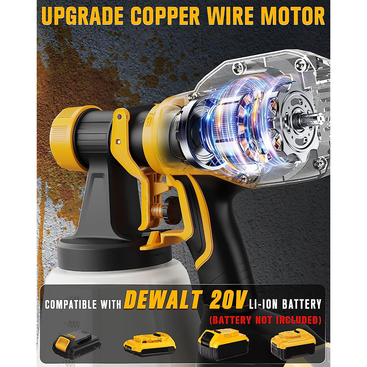 Cordless Paint Sprayer Compatible with Dewalt 20V Max Battery, Spray Paint Gun with 5 Copper Nozzles, Electric Paint Sprayer for House Painting, Paint Sprayers for Home Interior, Fence (Tool Only)