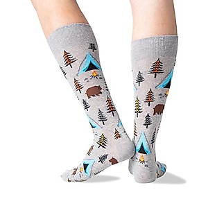 Hot Sox Men's Fun Fishing and Outdoors Crew Socks-1 Pair Pack-Cool & Funny Gifts, Bear Tent (Sweatshirt Gray), Shoe Size: 6-12