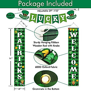 St Patricks Day Decorations Outdoor, Green Buffalo Check Plaid Welcome Banners Porch Signs W LUCKY Garland Banner, Irish Shamrock Happy Saint Patrick's Day Décor for Home Party Door Classroom Office