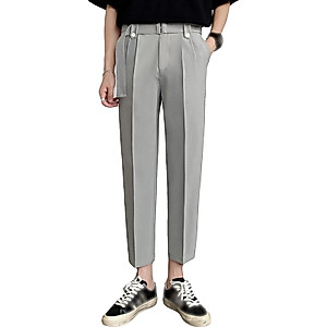 Maiyifu-GJ Men's Straight Leg Stretch Pant Summer Casual Slim Suit Pant Solid Color Lightweight Business Trousers Streetwear (Light Grey,31)