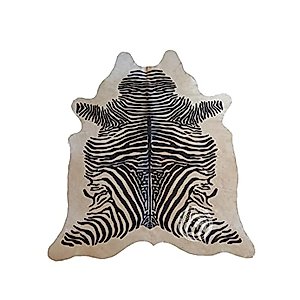 Zebra Print Black on Beige Genuine Cowhide Rug 6 x 7 ft. 180 x 210 cm