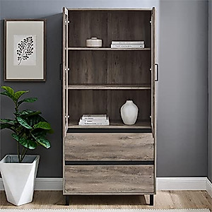 Walker Edison Furniture Company Glass Door Storage Hutch, 68 Inch, Grey Wash