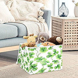 Kigai Storage Basket Clover Leaves Storage Boxes with Lids and Handle, Large Storage Cube Bin Collapsible for Shelves Closet Bedroom Living Room, 16.5x12.6x11.8 In
