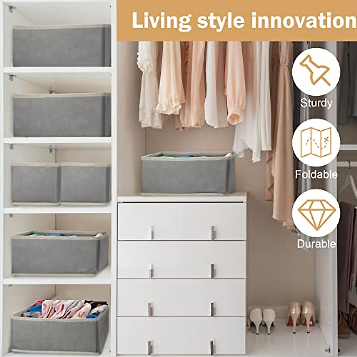 Potchen 24 Set Clothes Dresser Drawer Organizers, Closet Wardrobe Organizers Storage Dividers, Underwear Foldable Cloth Baby