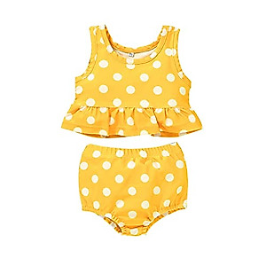 LUZOZEZO Toddler Baby Girls Summer Swimsuit Sleeveless Yellow Polka Dot Swimwear 2-Piece Bathing Suit Beach Bikini