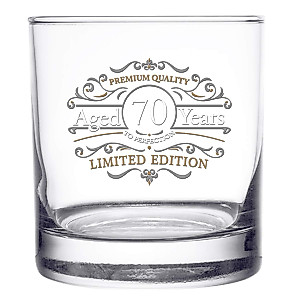 Vintage Edition Birthday Whiskey Scotch Glass (70th Anniversary) 11 oz- Vintage Happy Birthday Old Fashioned Whiskey Glasses for 70 Year Old- Classic Lowball Rocks Glass- Birthday, Reunion Gift