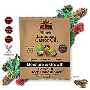 OKAY - Black Jamaican Castor Oil Leave-In Conditioner - All Hair Types/Textures - Repair, Moisturize, Grow Healthy Hair - with Argan Oil, Shea Butter - Free of Parabens, Silicones, Sulfates - 1.5 oz , brown
