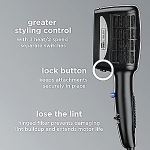 INFINITIPRO BY CONAIR 3-in-1 Styling Hair Dryer, 1875W Hair Dryer with Ceramic Technology and 3 Attachments