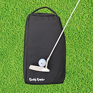 Kaddy Kooler Golf Cooler bag is Custom Designed To Fit 9 cans or two wine bottles for all your beverage storage needs. This Portable Cooler Bag is Lightweight and Insulated to keep your beverages Cold