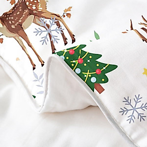 Erosebridal Christmas 100% Cotton Duvet Cover Queen,Cartoon Xmas Deer Bedding for Kids Boys Girls,Snowflake Bells Elk Antlers Comforter Cover Bedroom Decor,Jungle Animal Bed Sets with 2 Pillowcases