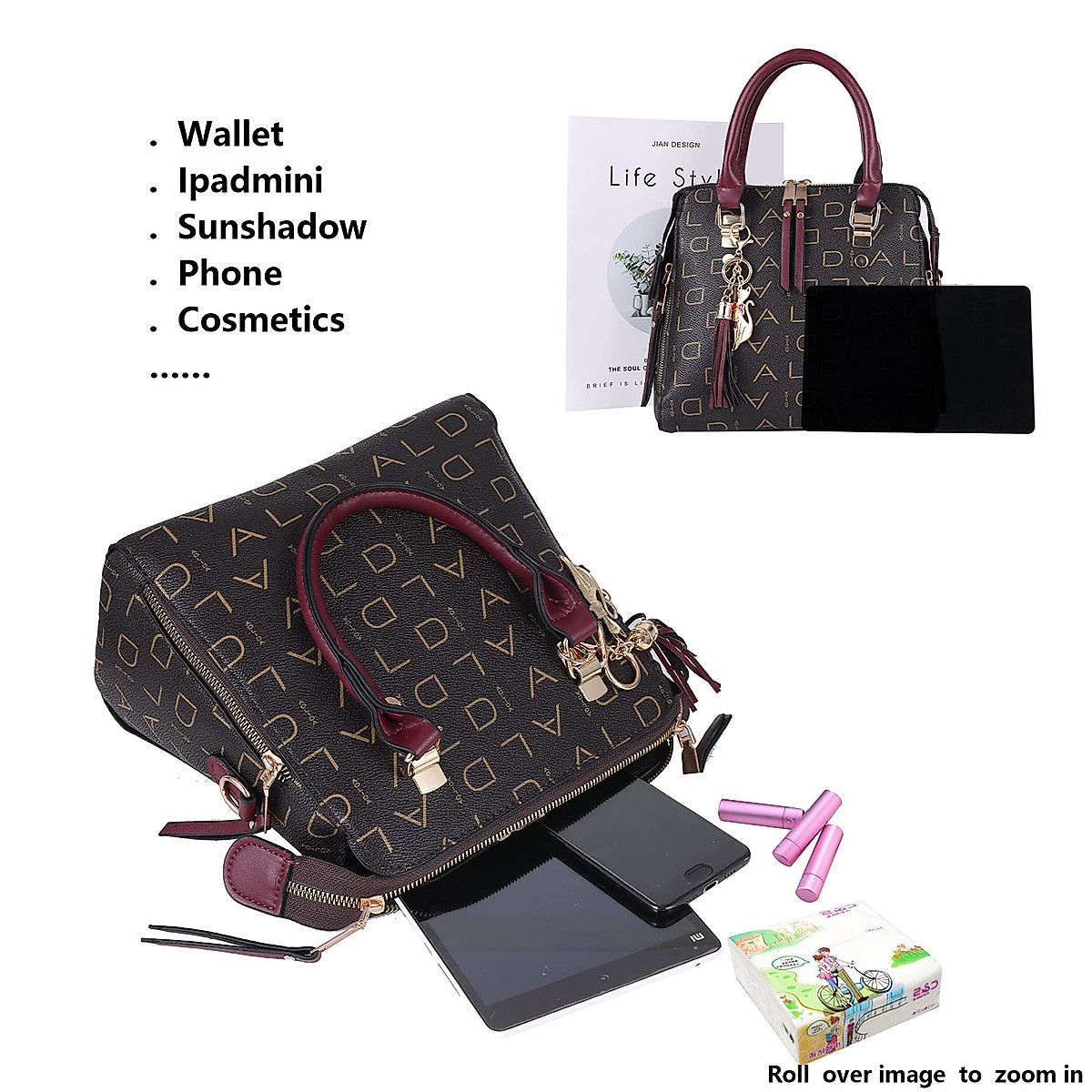 Qiayime Womens Fashion Purses and Handbags PU Tassel Leather Top Handle Satchel Shoulder Tote Crossbody Bags for Women (Red wine)