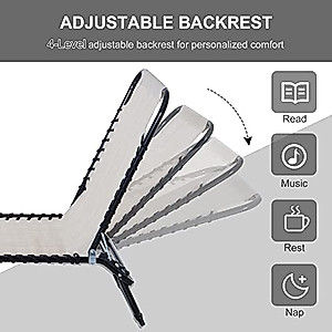 Outsunny Folding Chaise Lounge Pool Chairs, Outdoor Sun Tanning Chairs, Folding, Reclining Back, Steel Frame & Breathable Mesh for Beach, Yard, Patio, Cream White