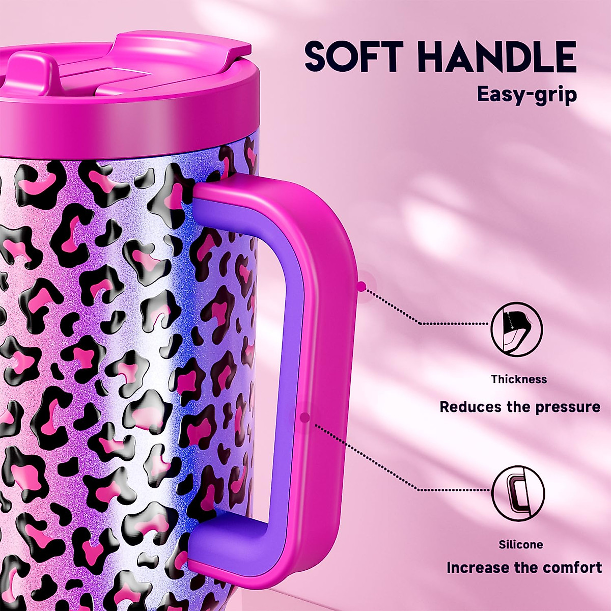 Meoky 32 oz Tumbler with Handle and Flip Straw, 40 oz Tumbler with Handle, 100% Leakproof Tumbler with Lid and Straw, Stainless Steel Insulated Cup, Cupholder Friendly, Keeps Cold (Celebration)