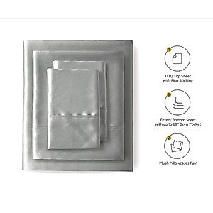 Lanest Housing Silk Satin Sheets, Queen Size Satin Bed Sheet Set with Deep Pockets, Cooling Soft and Hypoallergenic Satin Sheets Queen - Light Gray