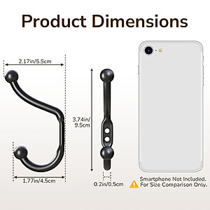 Wall Hooks for Hanging Coats - Coat Hooks Wall Mount, Black Hooks for Hanging Heavy Duty, Screw in Coat Hanger for Towel, Clothes, Backpack, Purse, Bag, Robe, Key, Hat Hooks for Wall, Closet Hooks