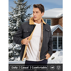 MAGCOMSEN Winter Jackets for Mens Sherpa Jacket Lined Trucker Jacket Cotton Military Jacket Dark Grey XL