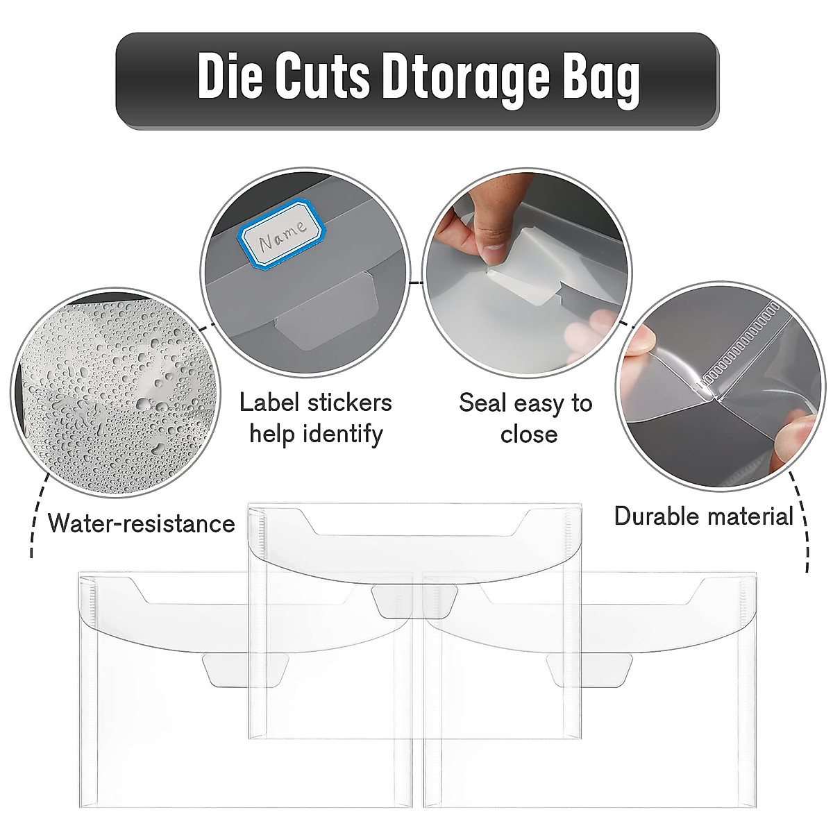 Csyidio 52 Pcs Clear Stamp and Die Storage Bag with Rubber Magnetic Sheets Resealable Plastic Storage Pocket Large Envelope Case Cutting Dies Stencil Organizer for Card Making(0.5mm Thickness)