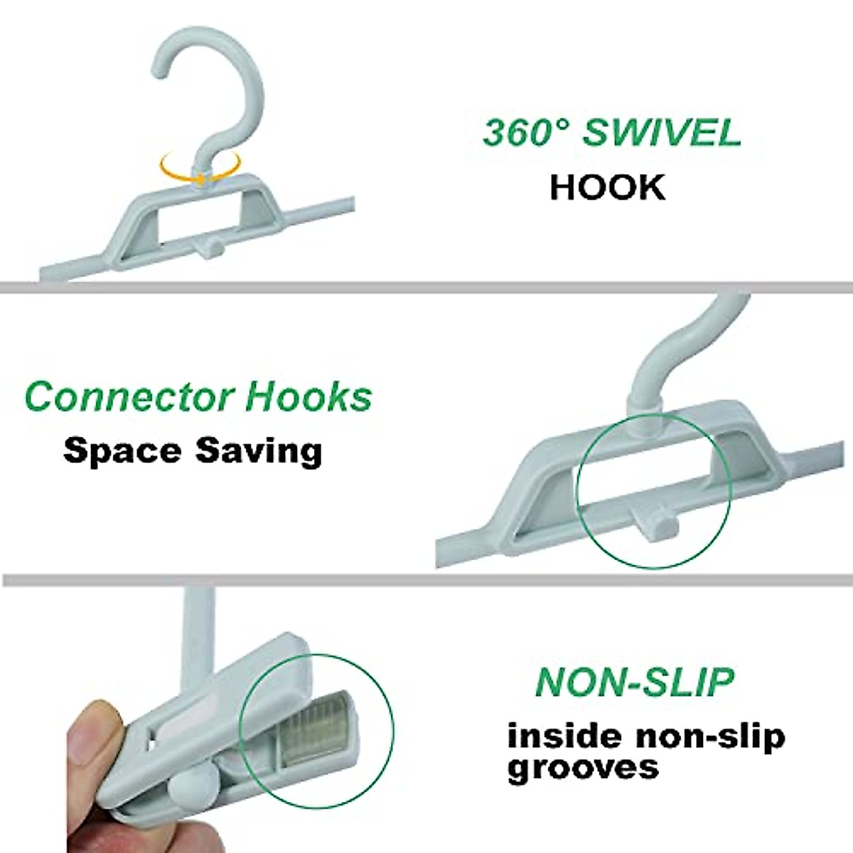Pants Hangers, Space Saving Skirt Hangers with Adjustable Non-Slip Clips and 360 Swivel Hook & Multi Clothes Hanger Connector Hooks for Jeans, Slacks ( blue10 Pack)
