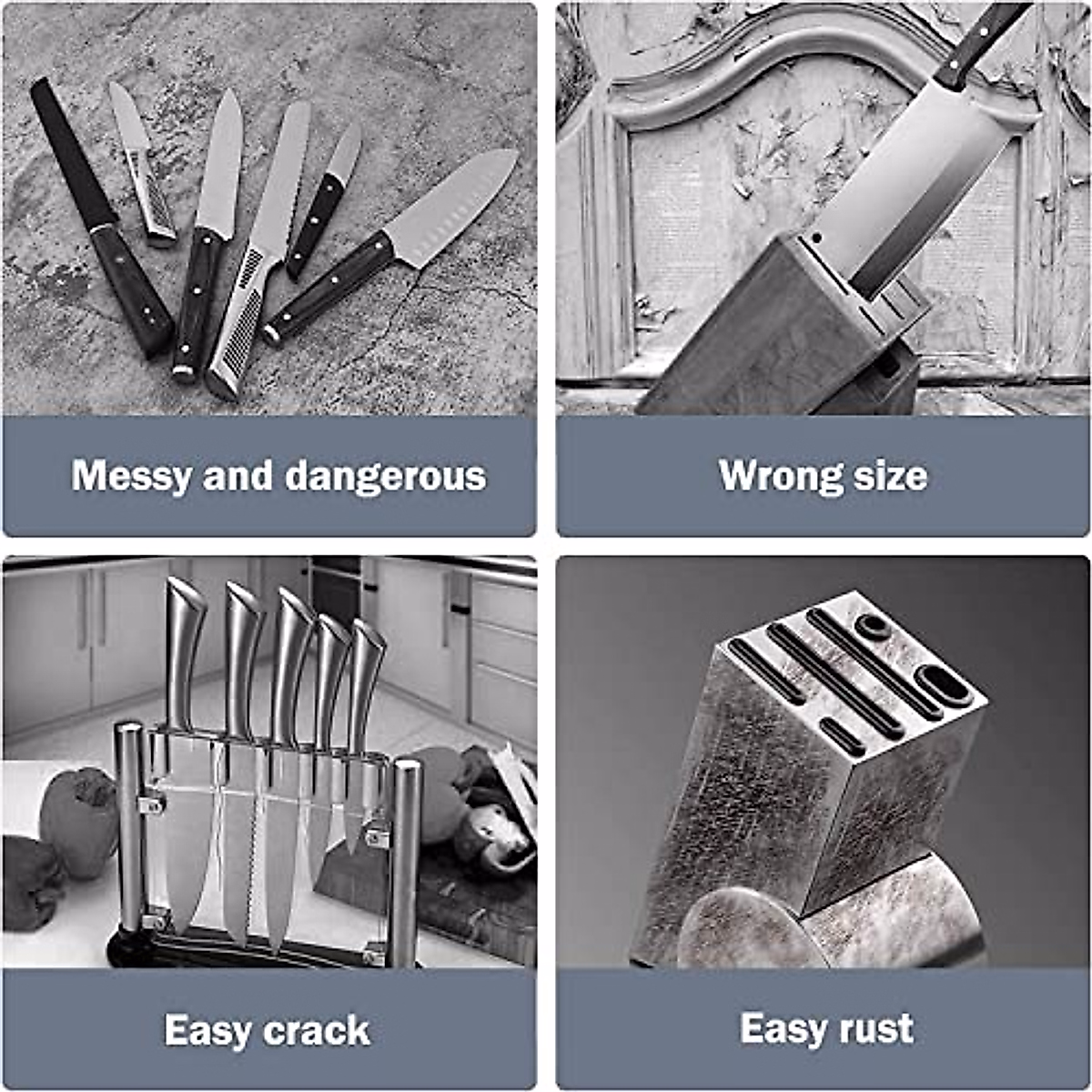 Knife Block Holder, Cookit Universal Knife Block without Knives, Unique Double-Layer Wavy Design, Round Black Knife Holder for Kitchen, Space Saver Knife Storage with Scissors Slot